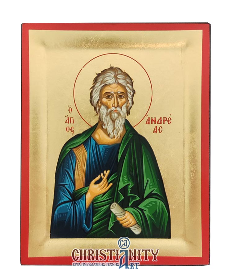 Apostle Andreas - Wooden icon in canvas with gold background on carved ...