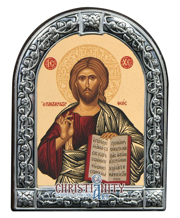 Jesus Christ Pantocrator, Oval Framed Metallic icon - Christianity Art ...