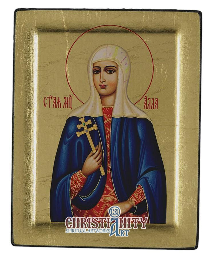 Saint Alla - Wooden icon in canvas with gold background on carved wood ...