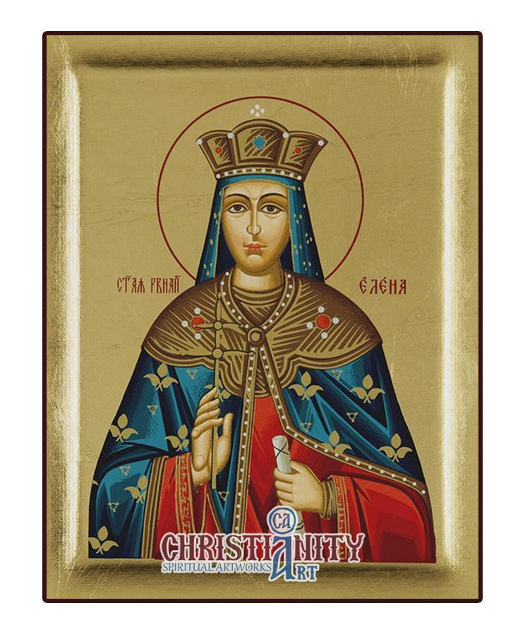 Saint Elena - Wooden icon in canvas with gold background on carved woo ...