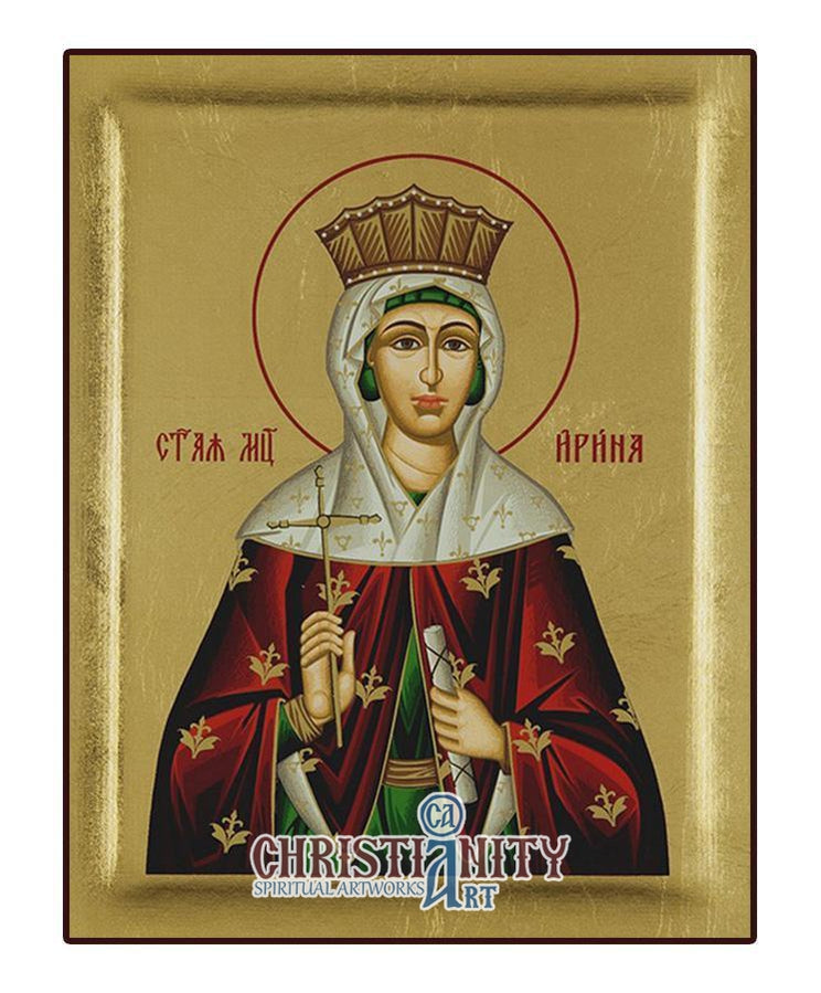 Saint Irina - Wooden icon in canvas with gold background on carved woo ...